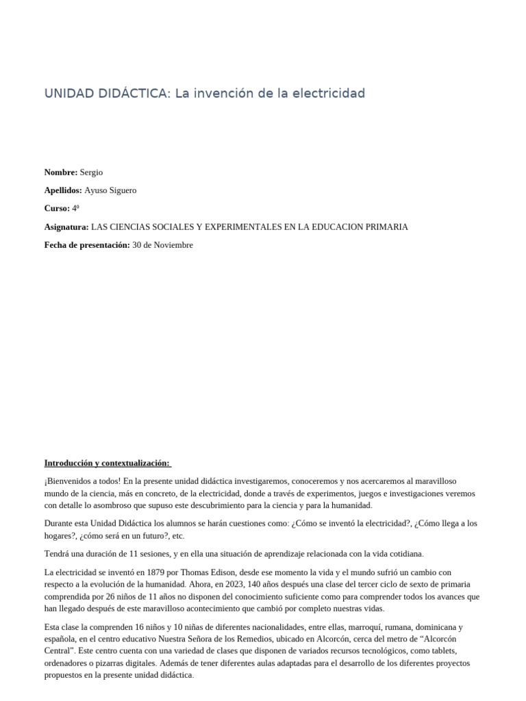 Unidad Didáctica Ccee | PDF | Ingenieria Eléctrica | Autismo