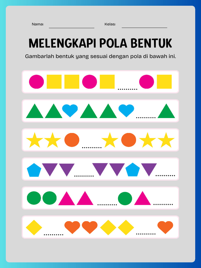 Merah Muda Ilustratif Melengkapi Pola Bentuk Lembar Kerja (1) | PDF