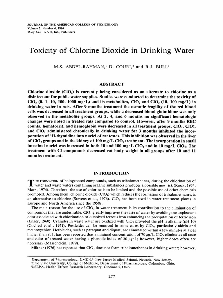 Toxicity of Chlorine Dioxide in Drinking Water | PDF | Anemia