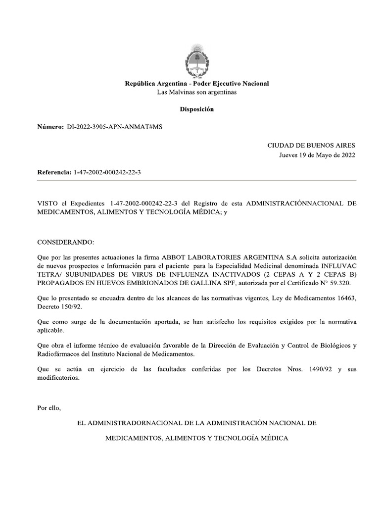 Dispo 3905-22 | PDF | Influenza | Inyección (medicina)