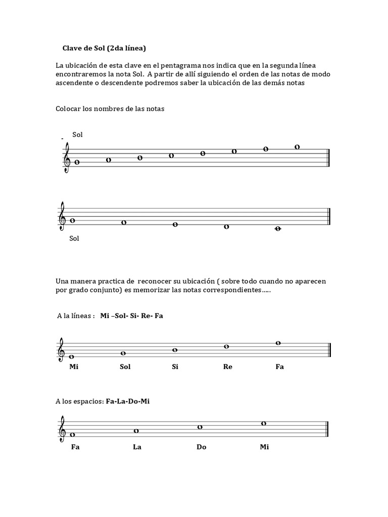 Ubicación de la Clave de Sol en el Pentagrama | PDF
