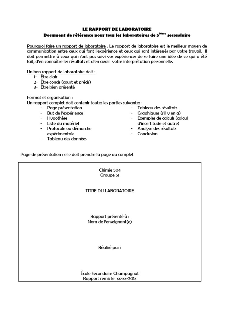 Guide de rédaction d'un rapport de labo | PDF