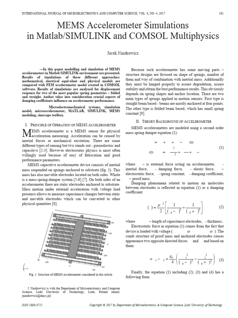 MEMS Accelerometer Simulation in MATLAB Simulink | PDF