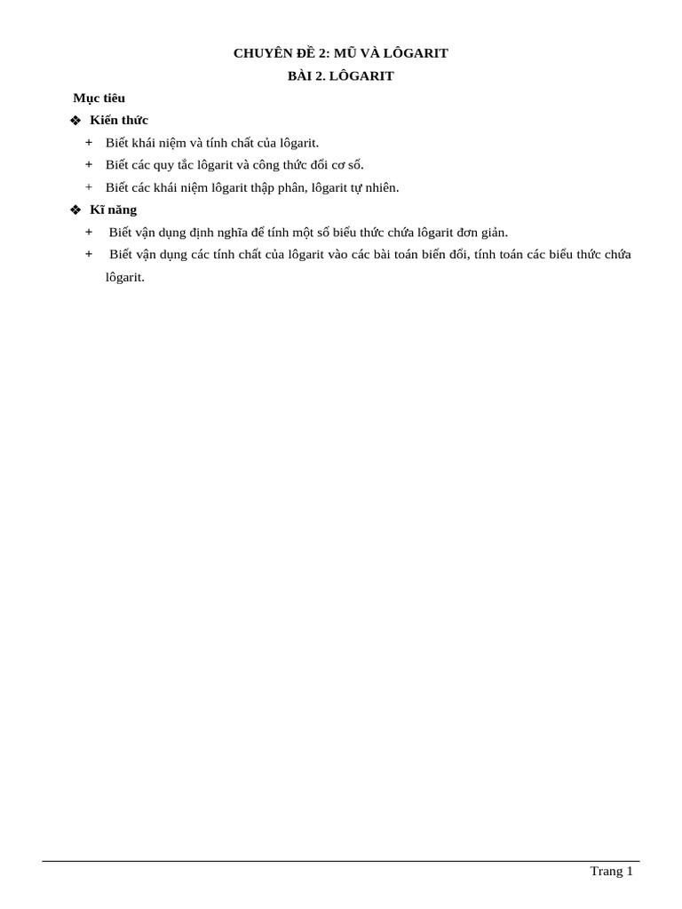 Bài 2. LÔGARIT | PDF
