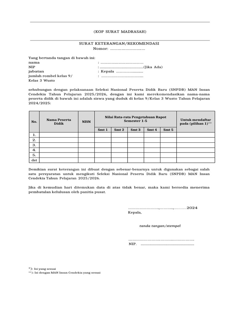 Form Surat Rekomendasi | PDF