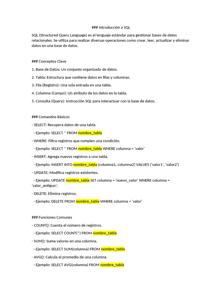 Introducción A SQL | PDF | SQL | Datos
