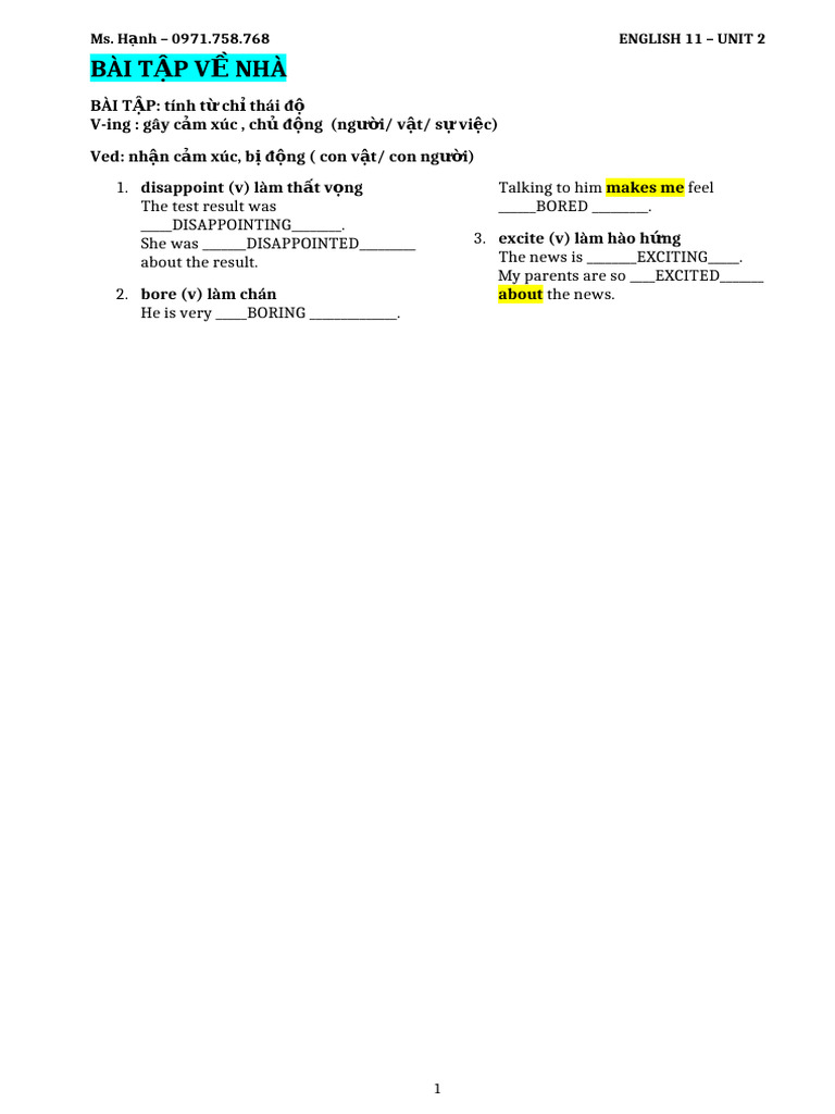 UNITS 1 2 TÍNH TỪ CHỈ THÁI ĐỘ 23.10 11A3 | PDF