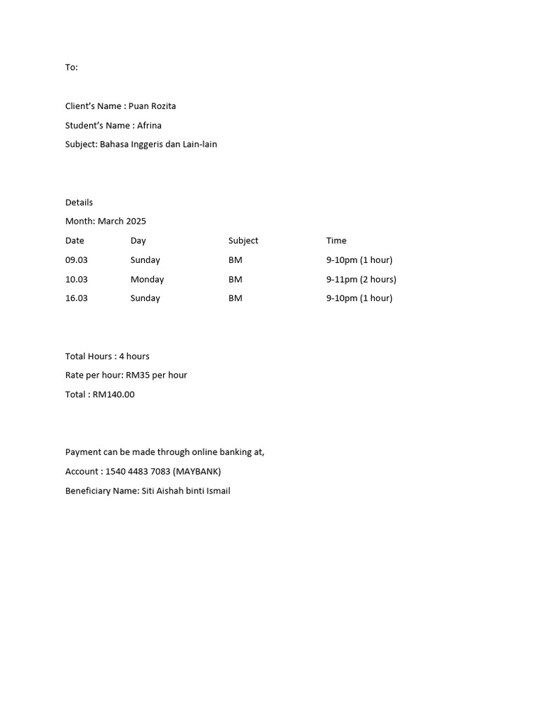 Invoice Afrina March 2025 | PDF
