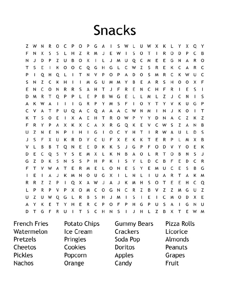 2025 Delicious Snacks Word Search | PDF