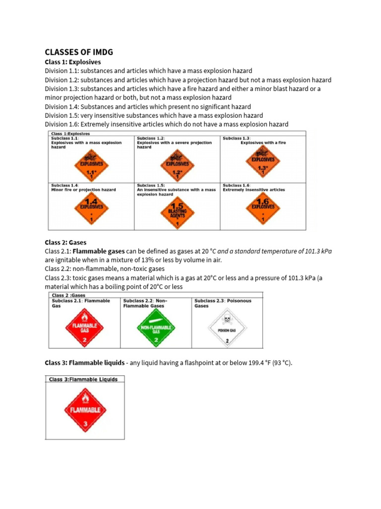 IMDG Code Classes Overview 1-9 | PDF | Chemical Substances | Explosion