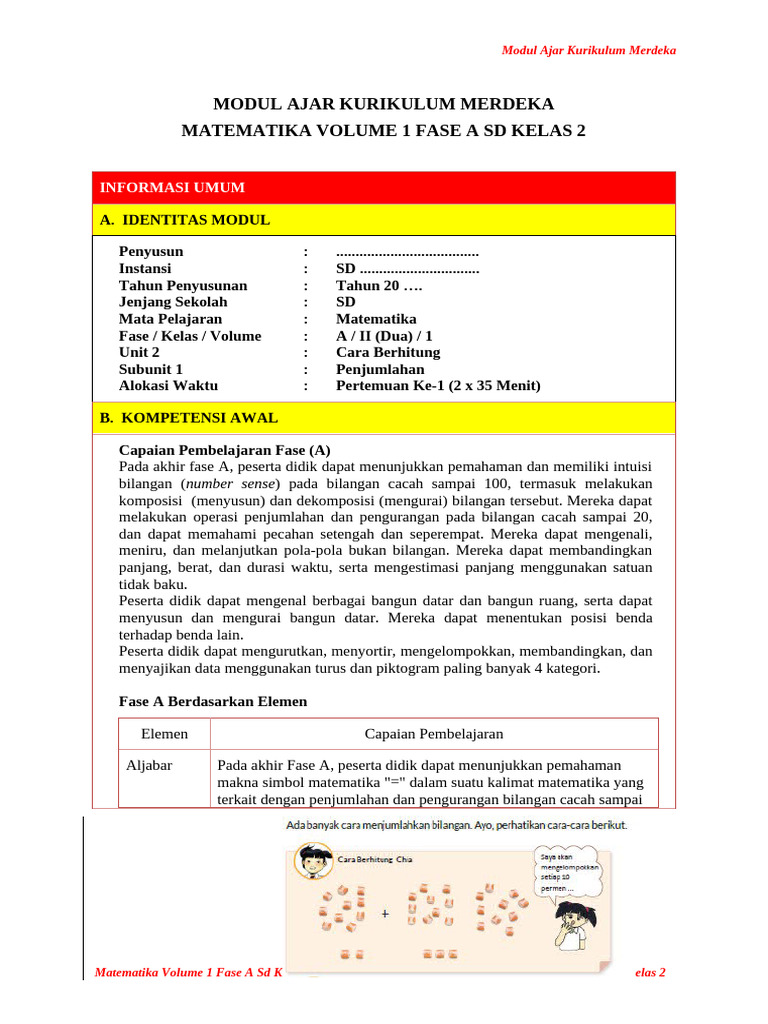 2. Modul Ajar MTK Kelas 2 - BAB 2 | PDF