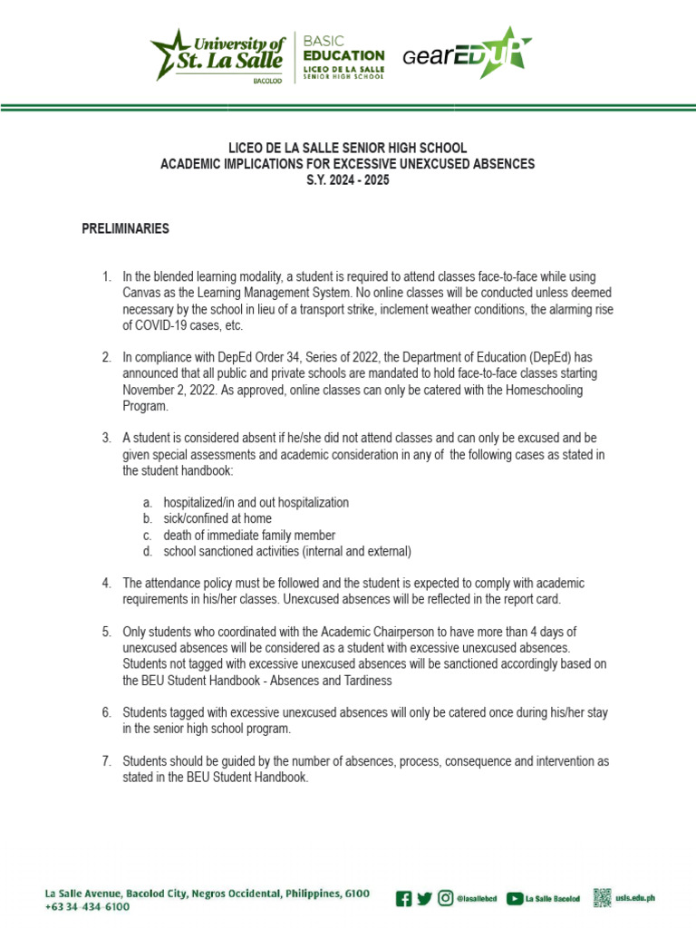 Consequences of Excessive Unexcused Absences | PDF | Teachers