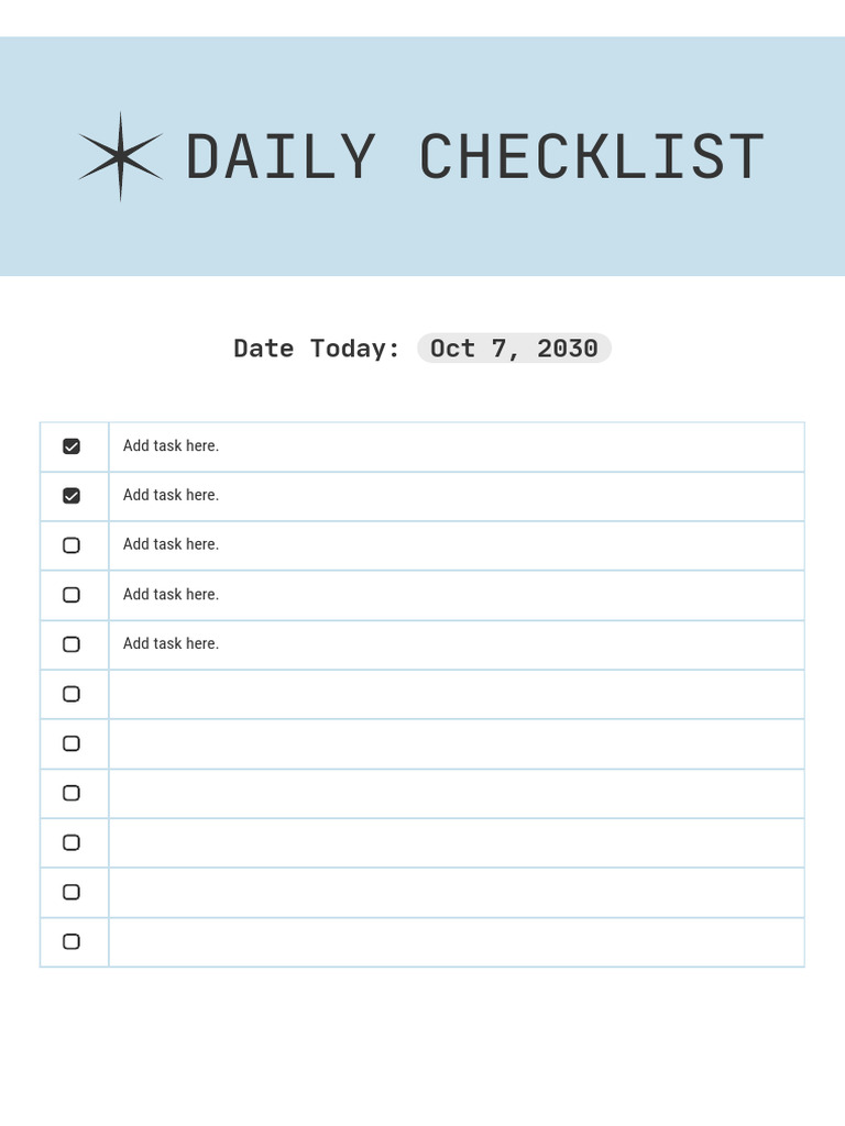 Daily Checklist Doc in Pastel Blue White Simple Typographic Style ...