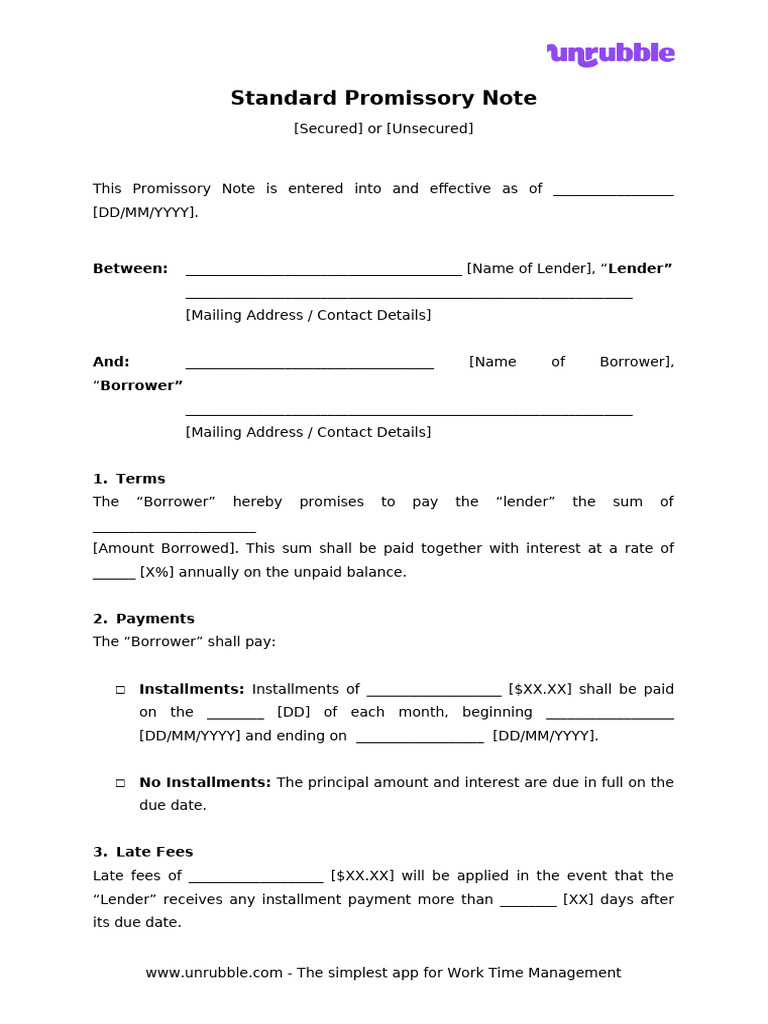 Promissory Note Template | PDF