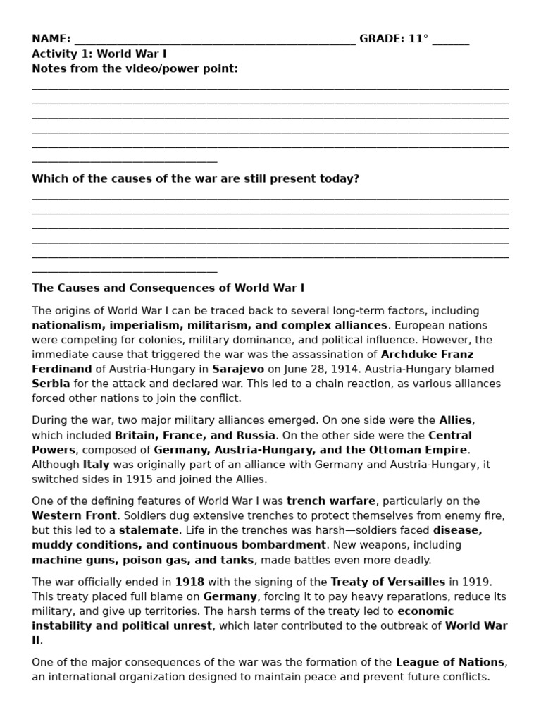 World War I the Causes and Consequences | PDF | World War I | German Empire