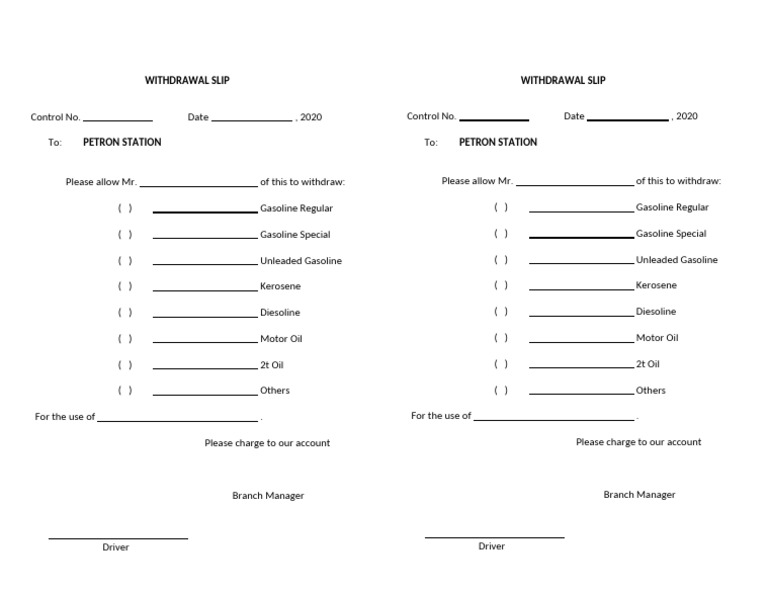 Printable Fuel Withdrawal Slip | PDF