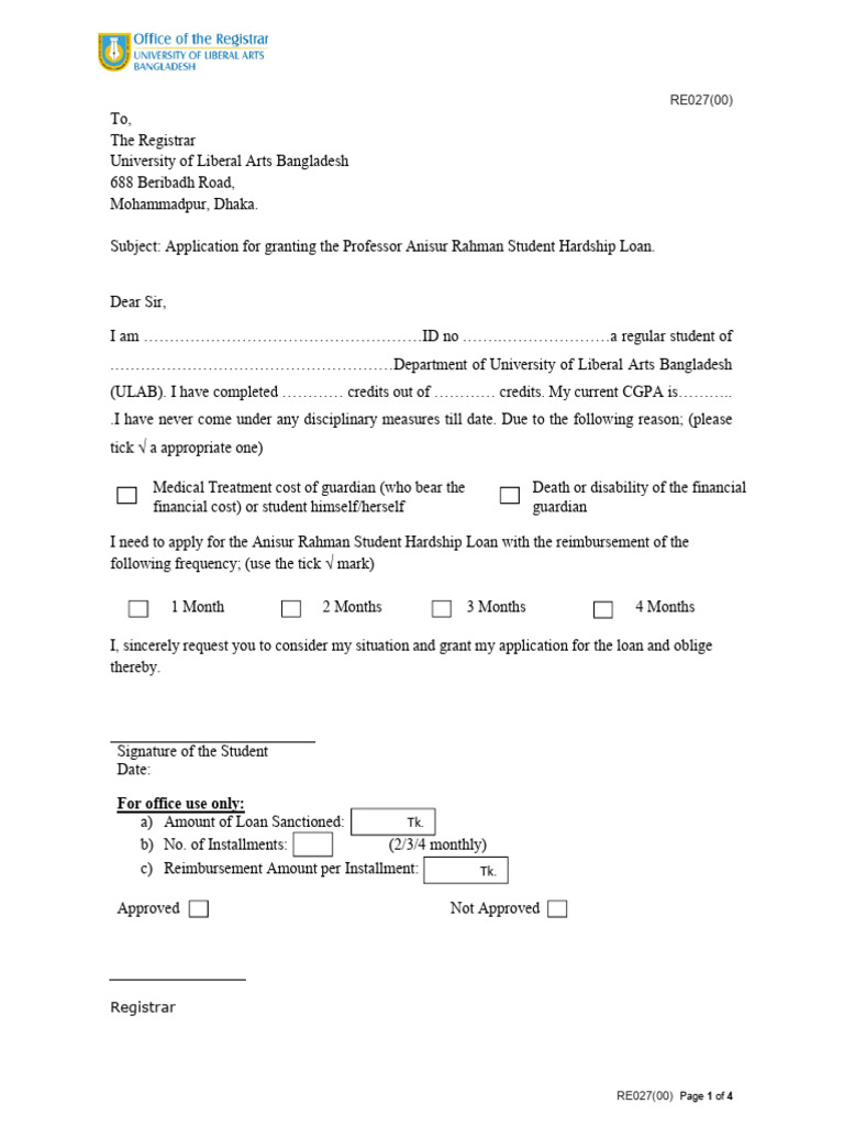 Aplication-Form-Students-Hardship-Loan | PDF | Salary