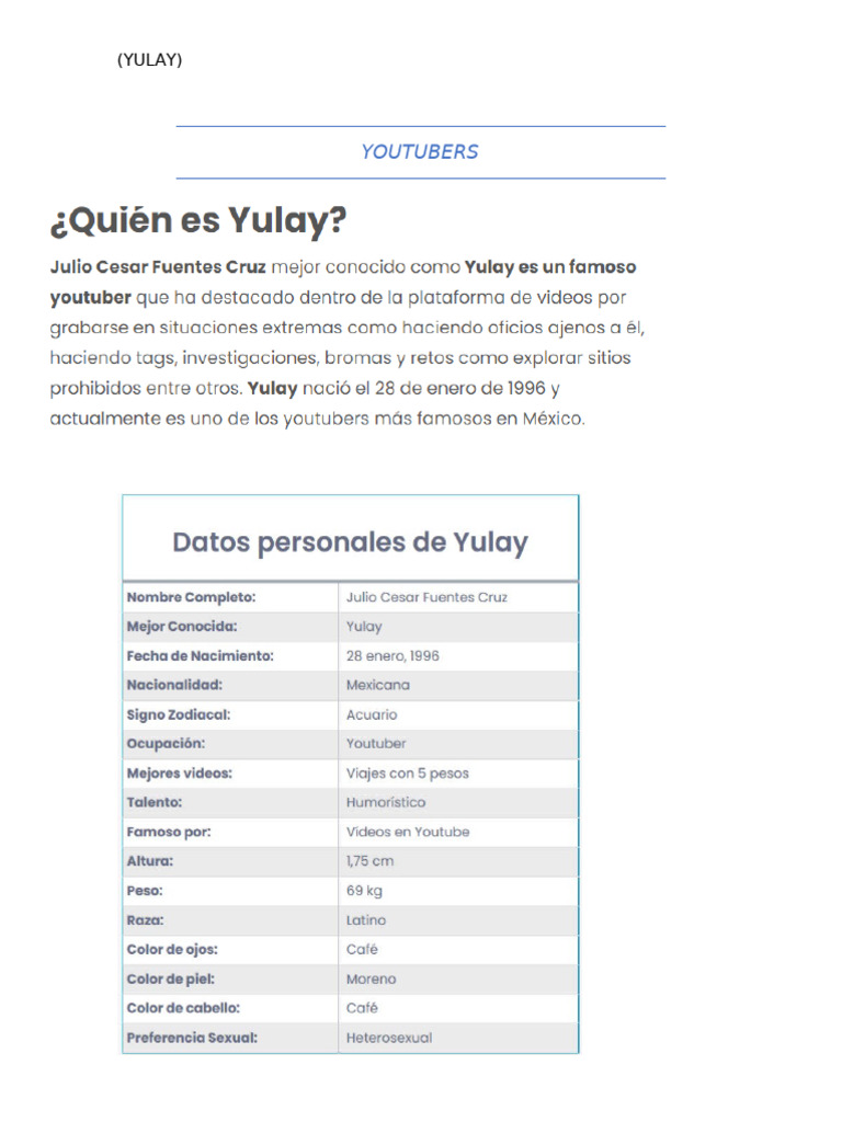 YOUTUBERS (biografia)yulay | PDF