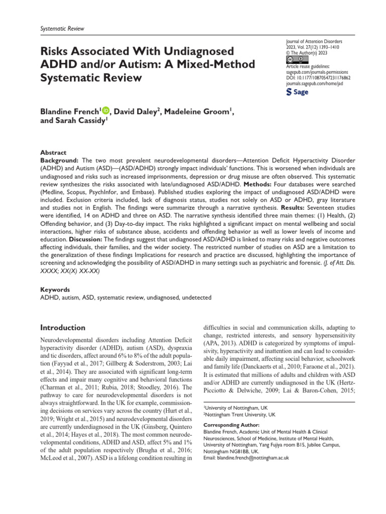 Risks of Undiagnosed ADHD and Autism | PDF | Attention Deficit Hyperactivity Disorder | Autism