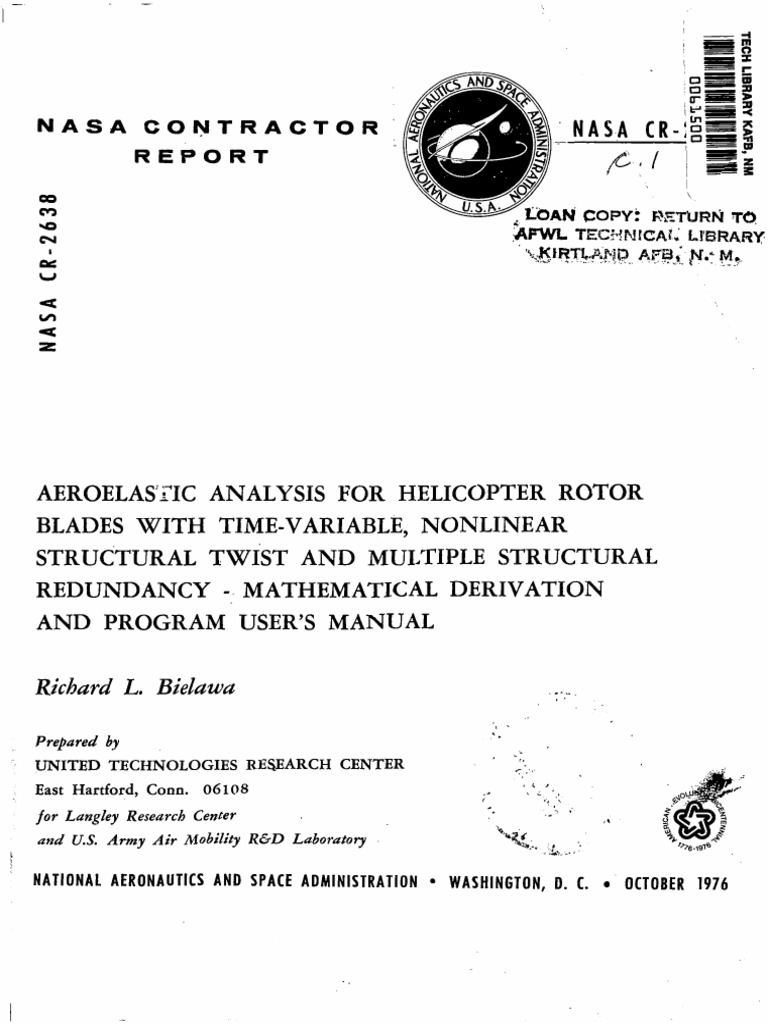 AEROELASTIC ANALYSIS FOR HELICOPTER ROTOR BLADES WITH TIME VARIABLE NONLINEAR STRUCTURAL TWIST ...