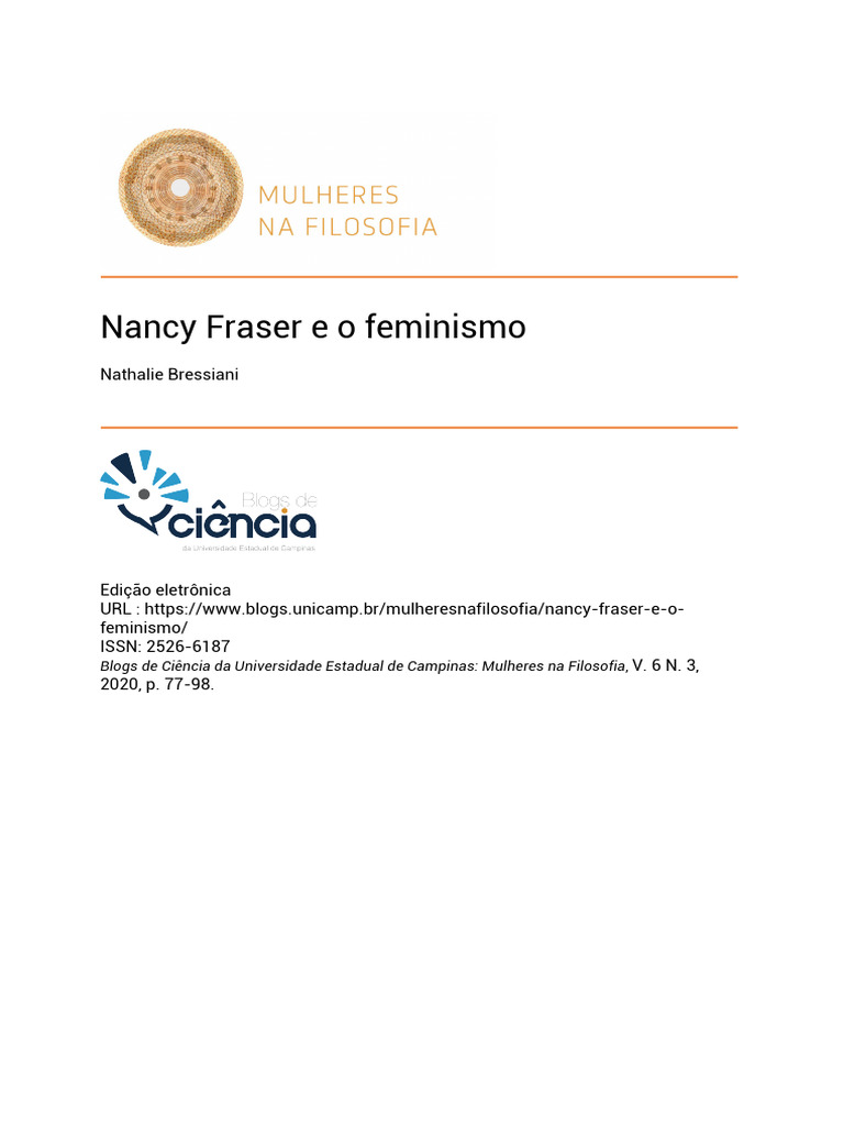 PDF Nancy Fraser e o Feminismo | PDF | Feminismo | Estudos de Gênero