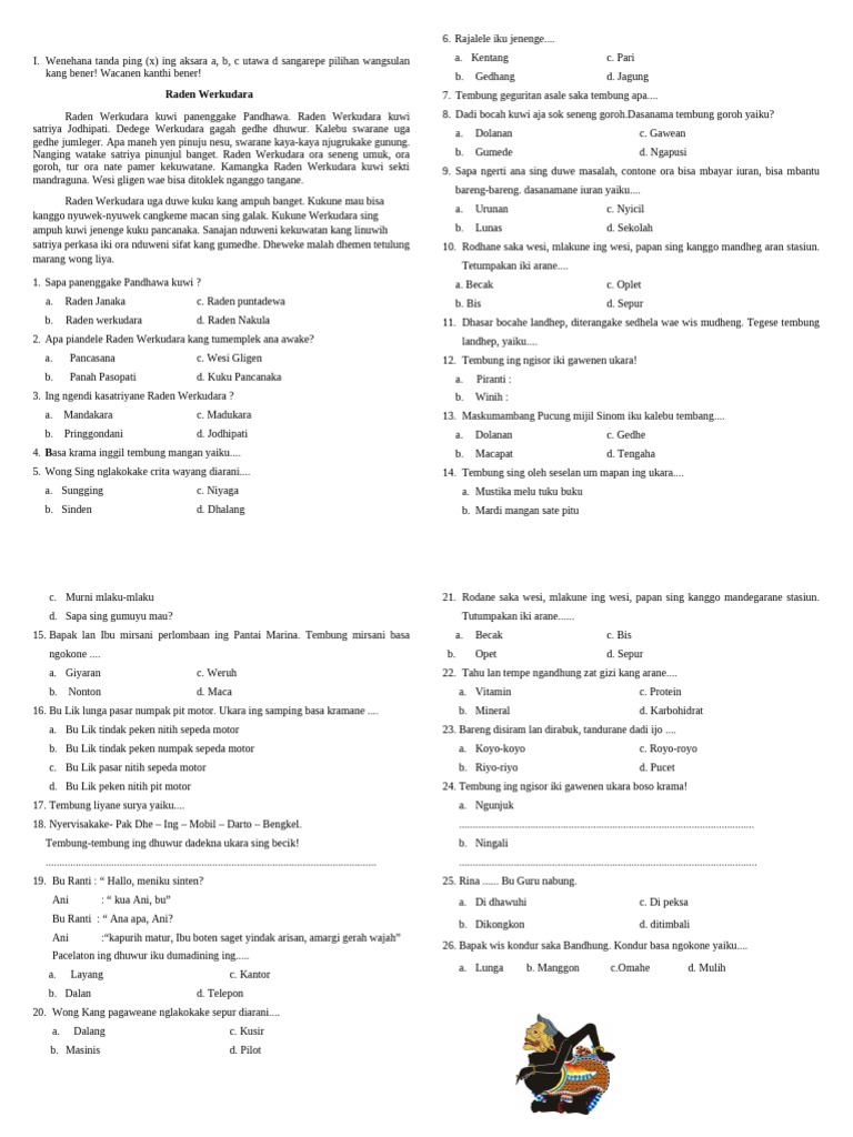 SOAL Bhs JAWA KLAS 4 | PDF