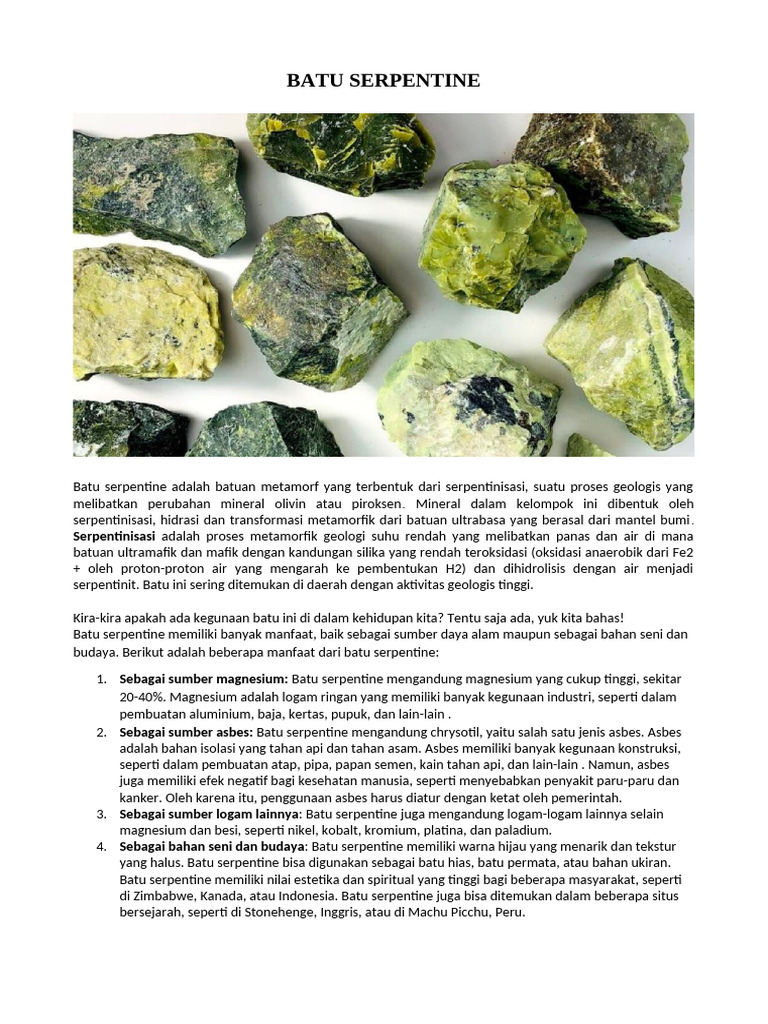 Manfaat dan Deskripsi Batu Serpentine | PDF