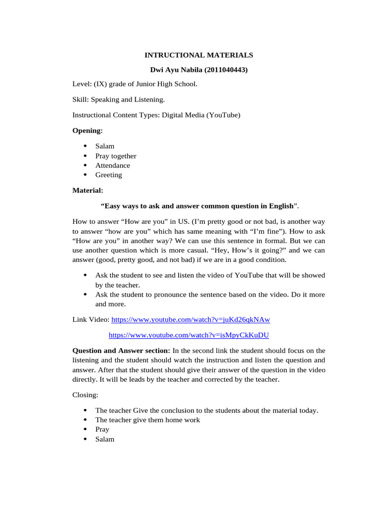 Intructional Materials | PDF