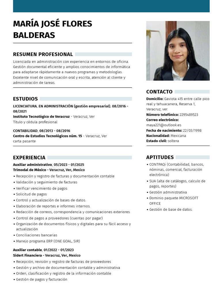 CV Ma Jose Flores Lic Adm On | PDF | Contabilidad | Planificación de ...