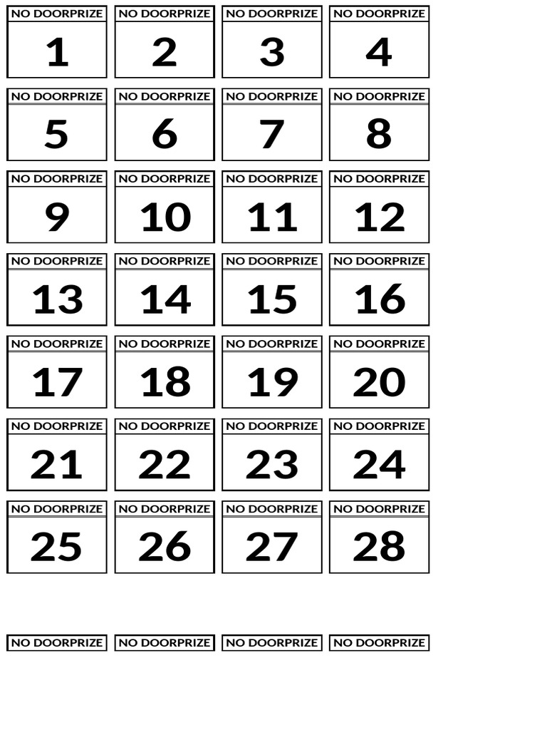 Doorprize Number Template 1-100 | PDF