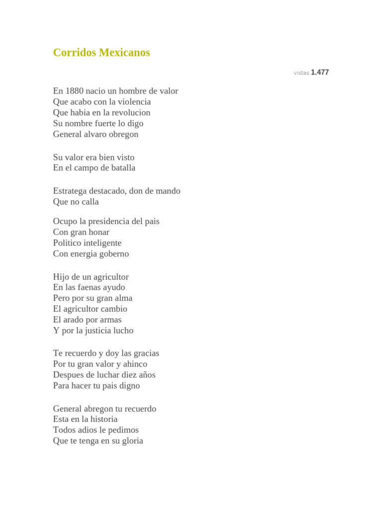 Corrido de Álvaro Obregón | PDF