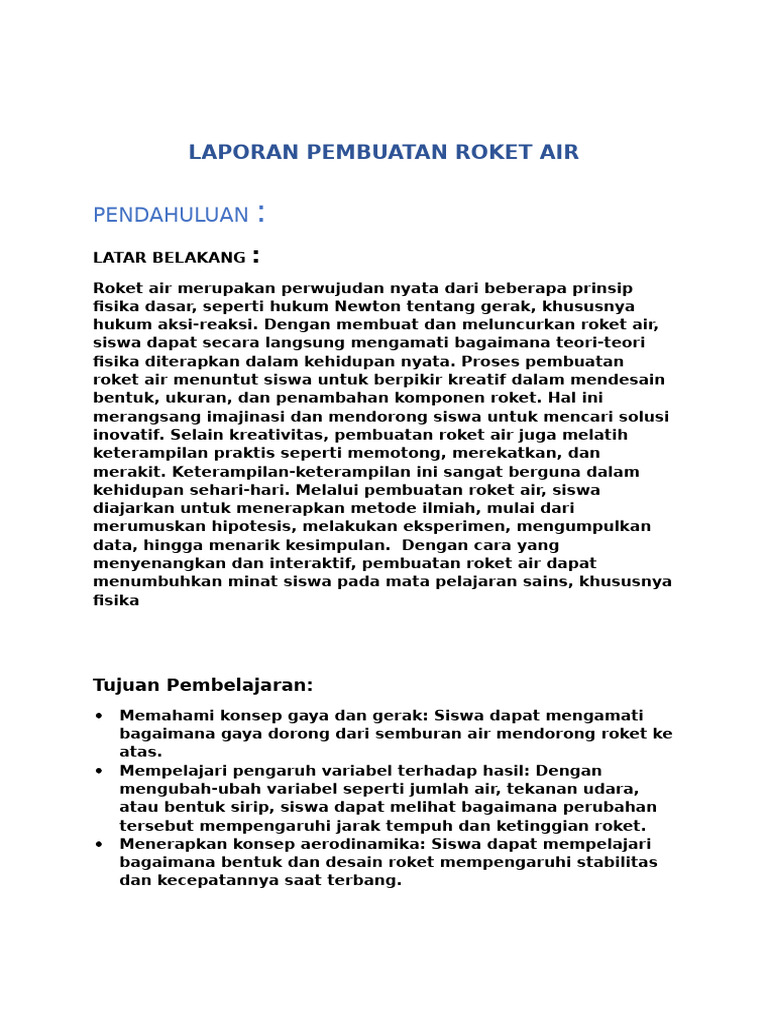 Laporan Pembuatan Roket Air | PDF