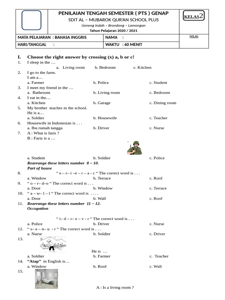 Bahasa Inggris Kls 2pts Genap 1920 | PDF | Room | Bathroom