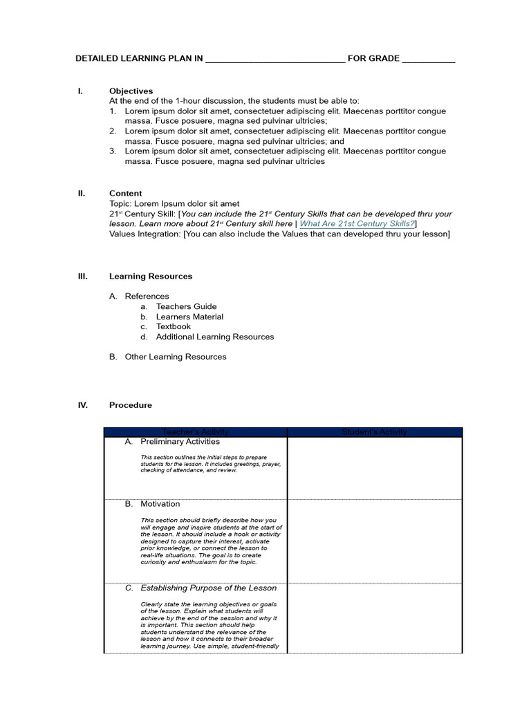 Template 4as Learning Plan | PDF | Learning | Methodology