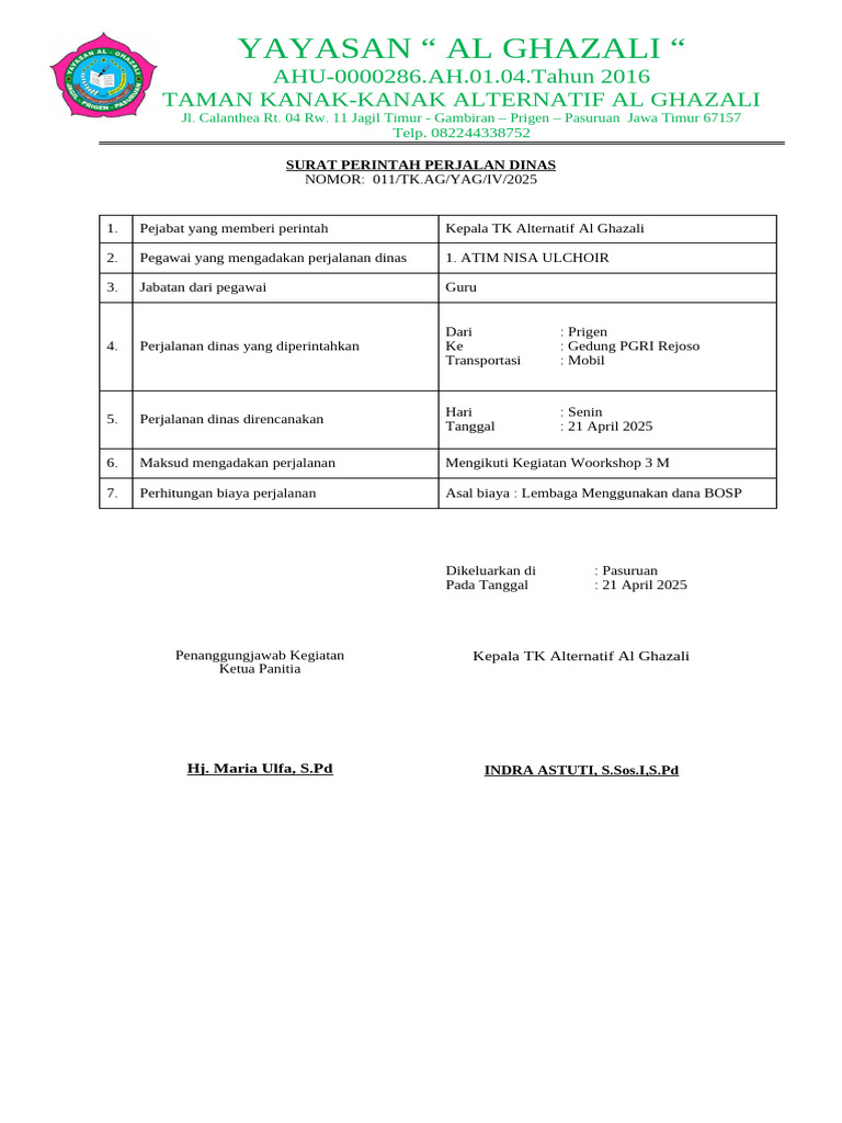 SPPD WORKSHOP 3 M Di Gedung Rejoso | PDF