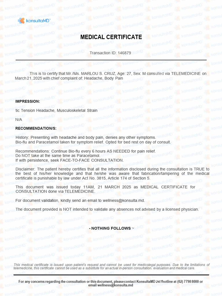 KonsultaMD Telemedicine Certificate | PDF