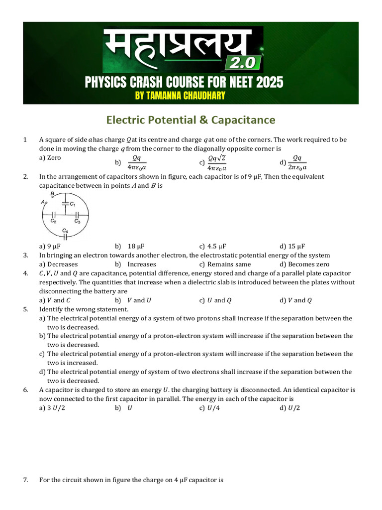 Maha DPP - Electric Potential and Capcitance | PDF | Capacitance | Capacitor