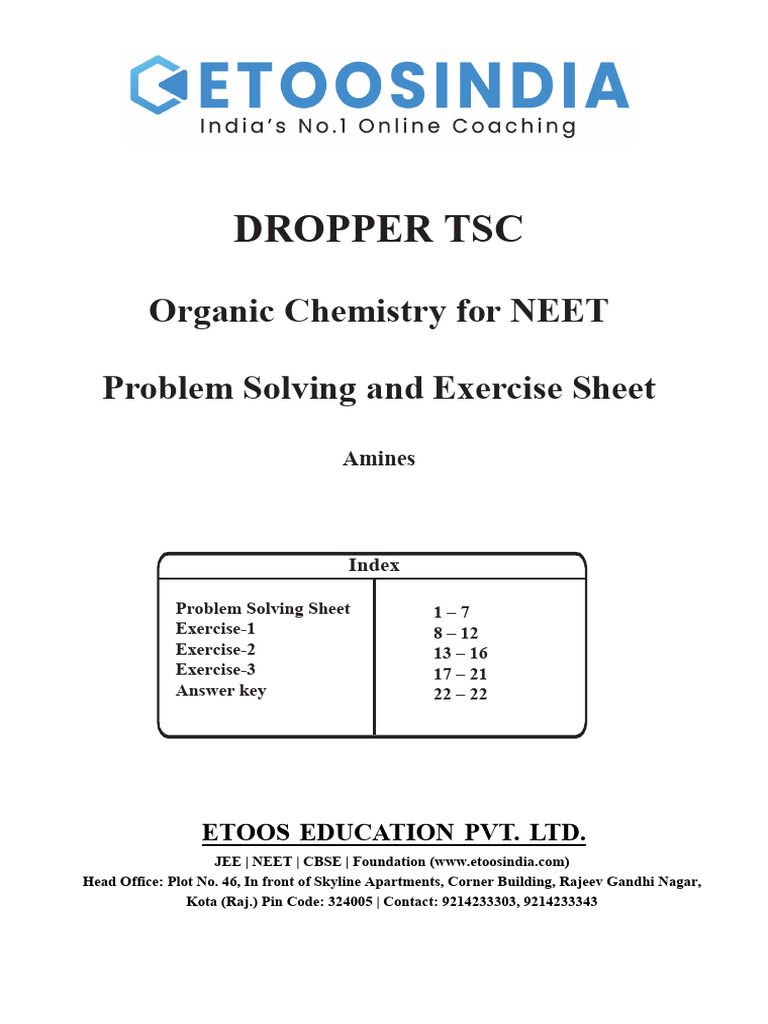 Amines - PSS AND SHEET - NEET - TSC PDF | PDF | Amine | Amide