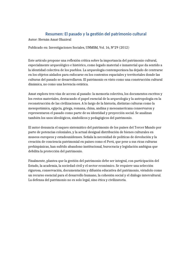 Resumen Patrimonio Cultural Amat | PDF