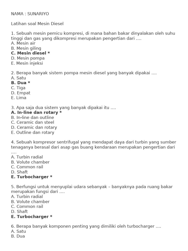 Latihan Soal Mesin Diesel | PDF