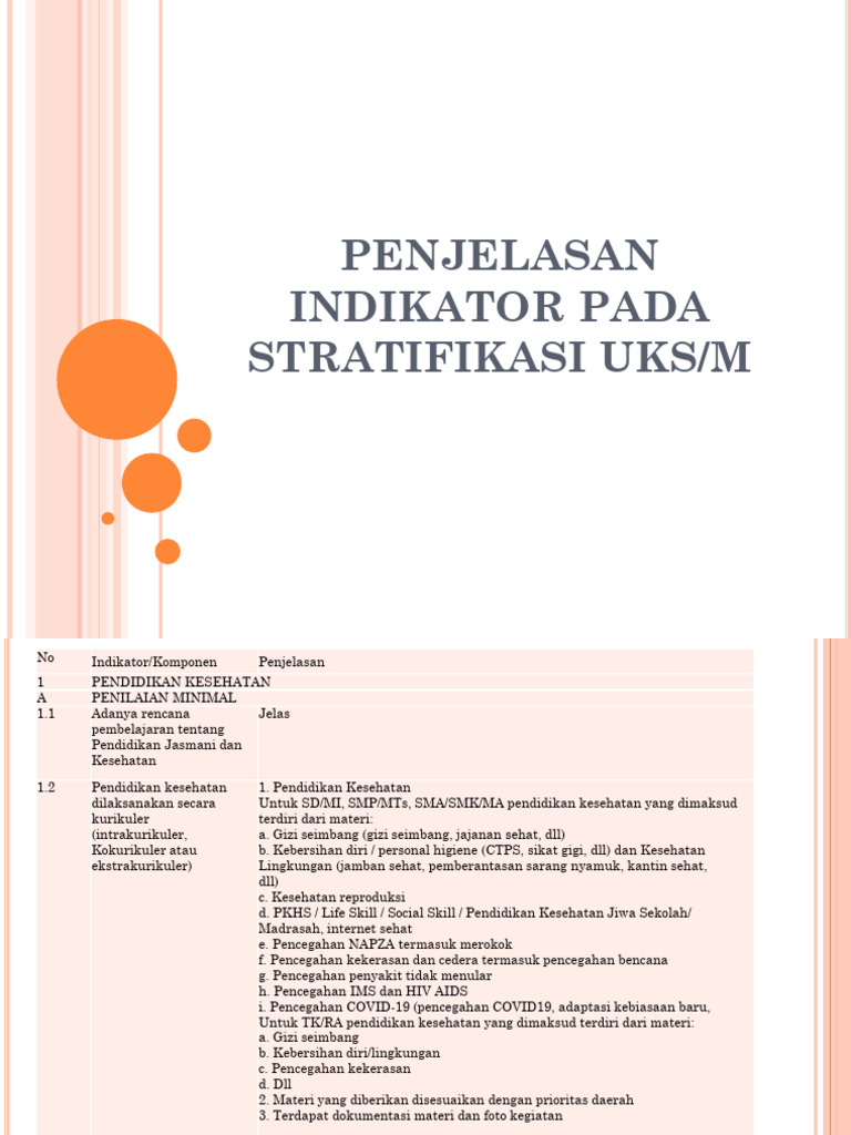 Penjelasan Indikator Pada Stratifikasi Uks | PDF