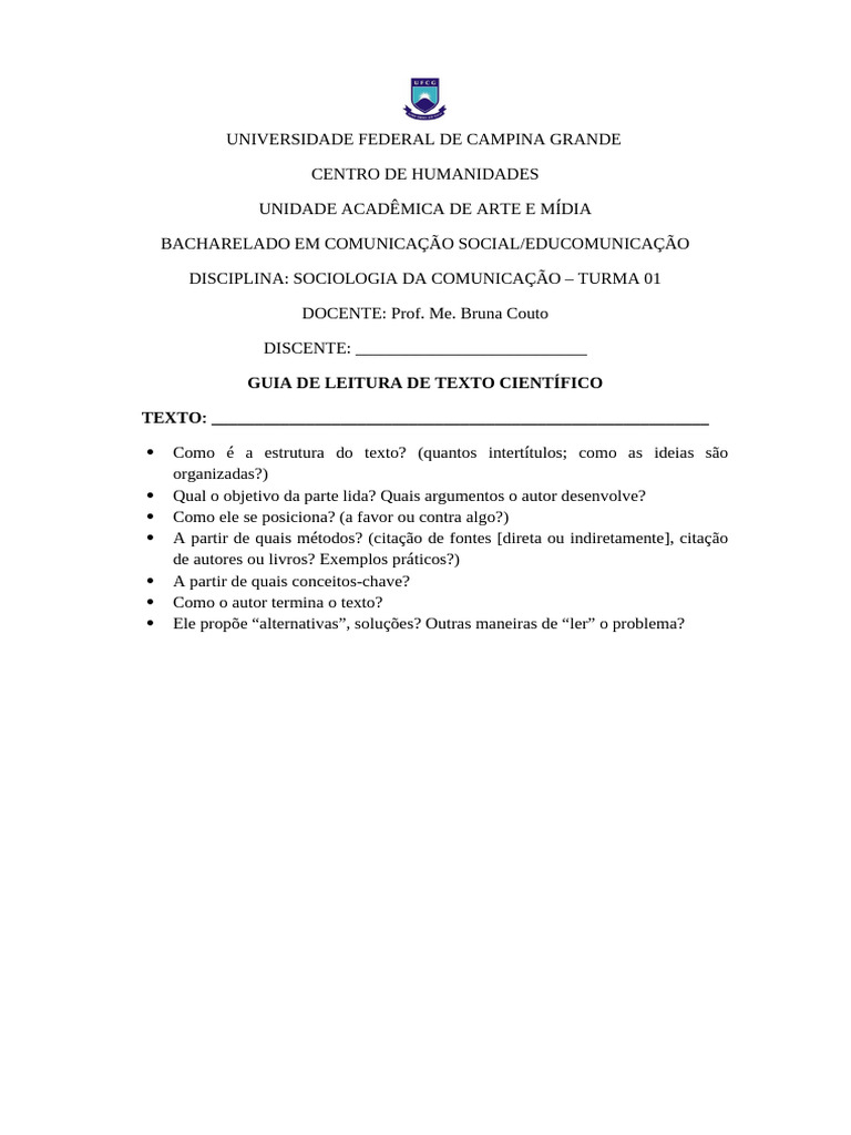 Guia De Leitura Turma 01 Sociologia Pdf