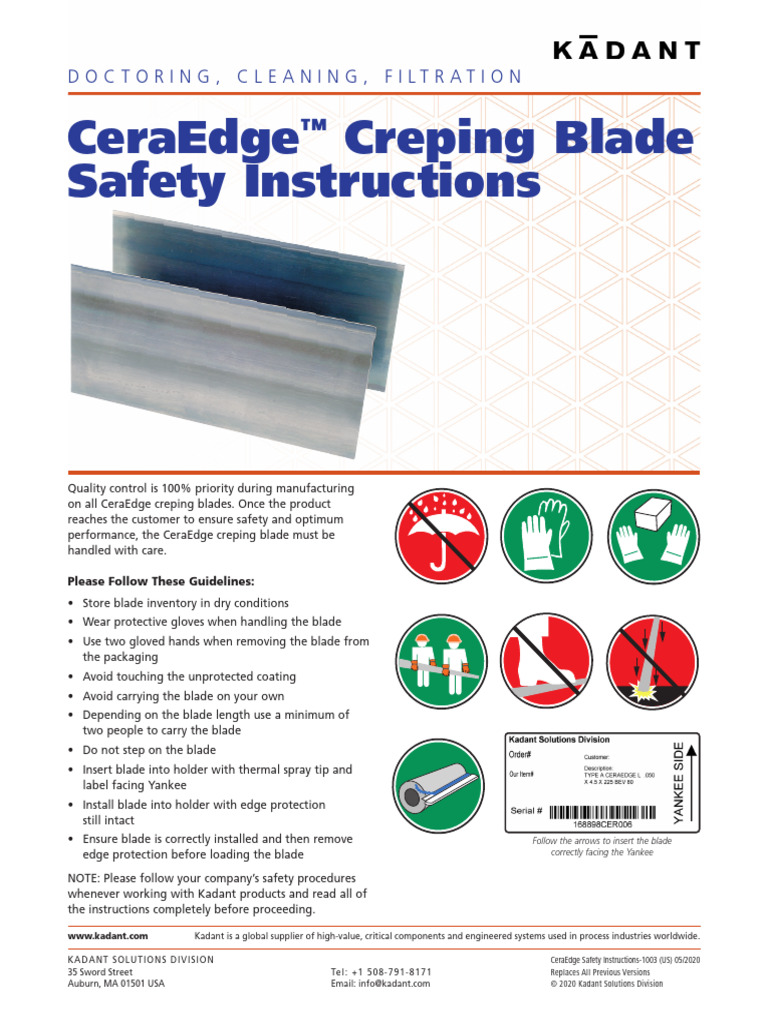 CeraEdge Creping Blade Safety Instructions | PDF