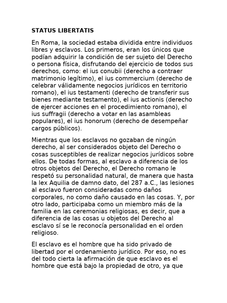 Status Libertatis en Derecho Romano | PDF