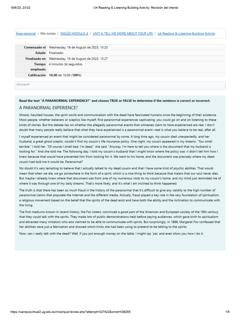 U4 Reading & Listening Building Activity_ Revisión del intento | PDF | Mediumship