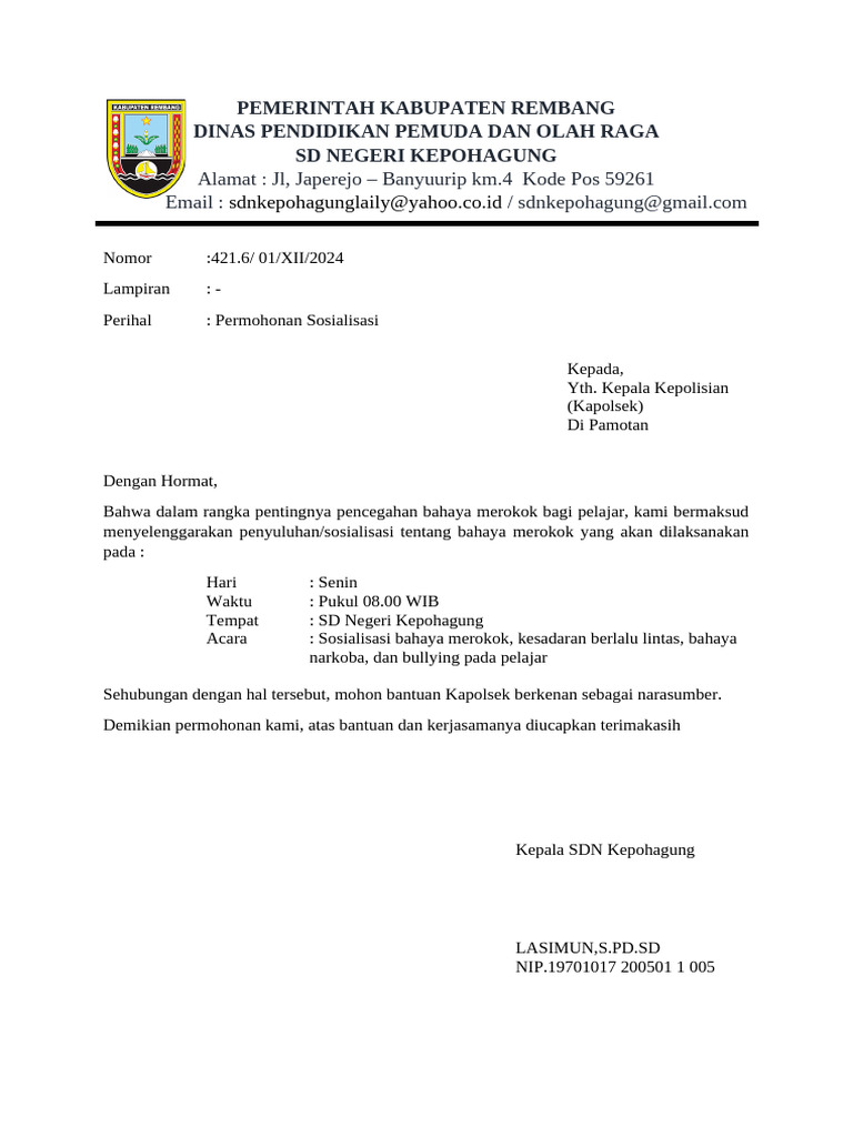 Surat Permohonan Sosialisasi | PDF
