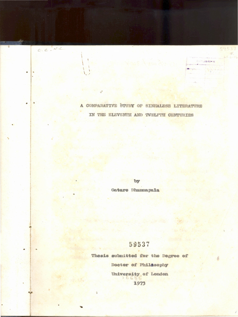 A Comparative Study of Sinhalese Literature in The Eleventh and Twelth ...