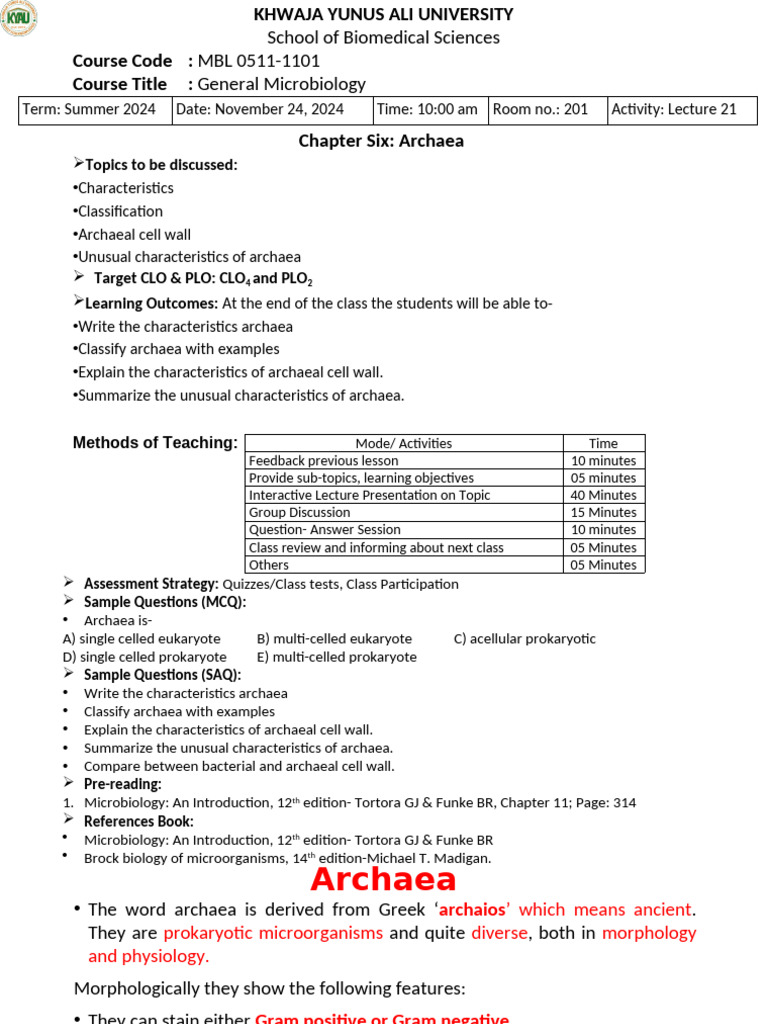 Archaea Characretistics | PDF | Archaea | Gram Positive Bacteria