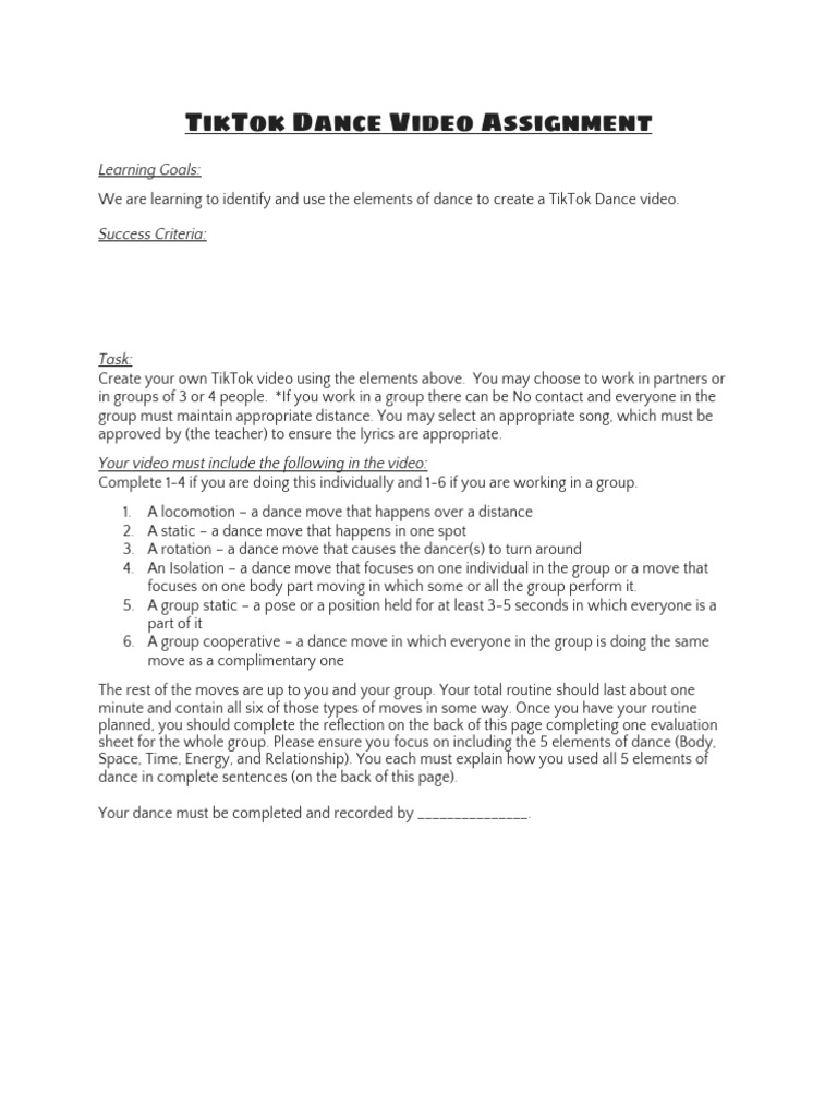 TikTok Dance Video Assignment Guide | PDF | Dances