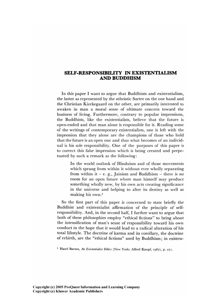 03 Self Responsibility in Existentialism and Buddhism | PDF